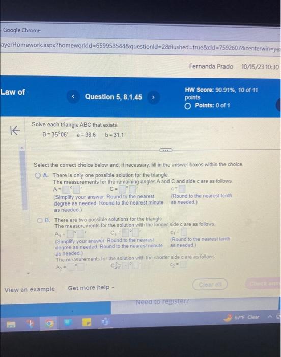 Solved ← Solve Each Triangle Abc That Exists B 35°06 A