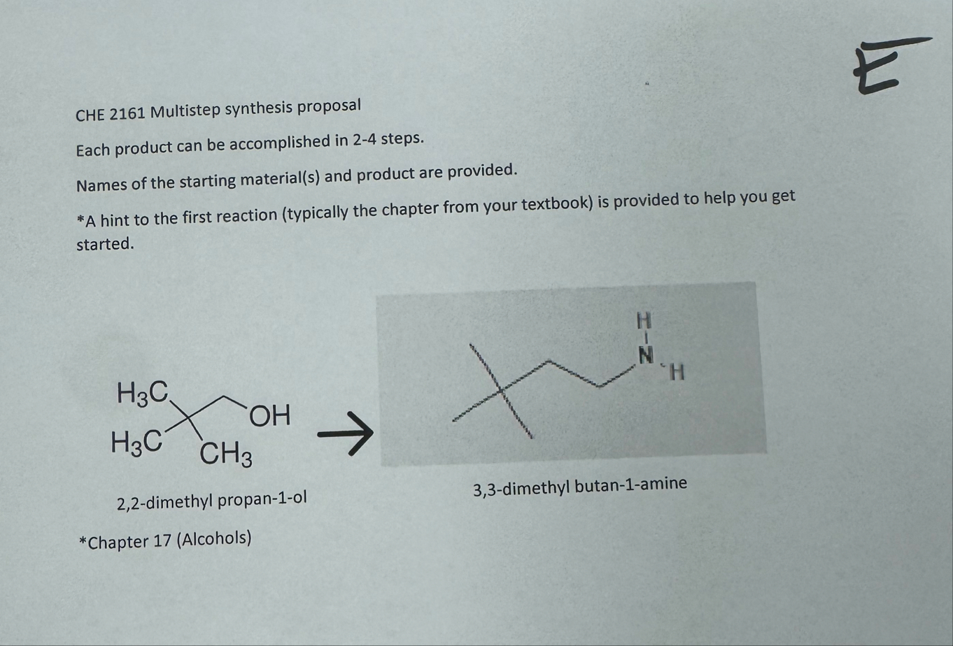 Solved CHE 2161 ﻿Multistep synthesis proposalEach product | Chegg.com