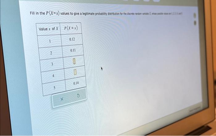 Solved Fill in the P(X=x) values to give a legitimate | Chegg.com
