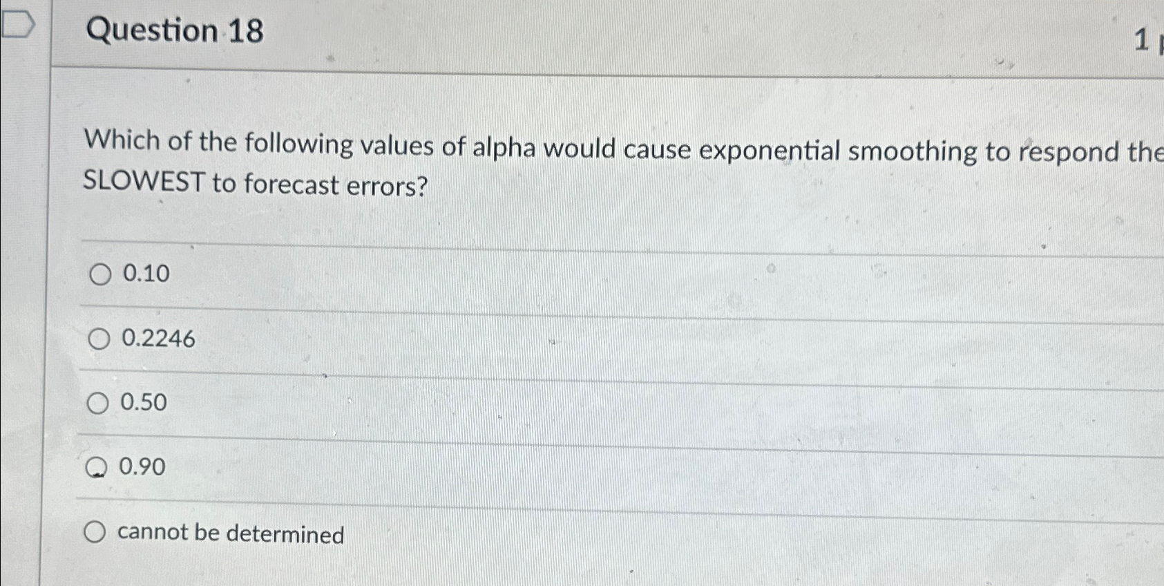 Solved Question 18Which of the following values of alpha | Chegg.com