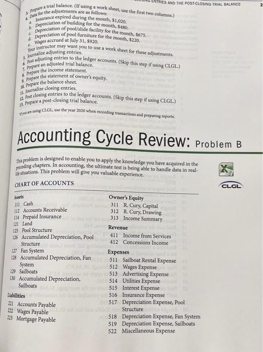 Accounting Cycle Review: Problem BAccounting Cycle | Chegg.com