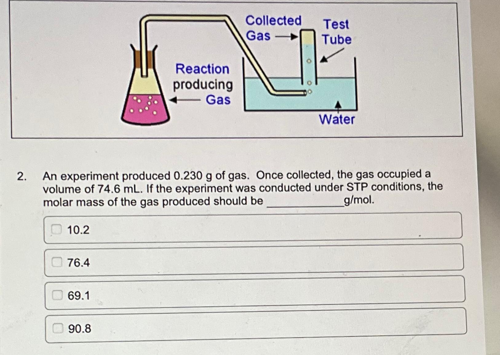 Solved An experiment produced 0.230g ﻿of gas. Once | Chegg.com