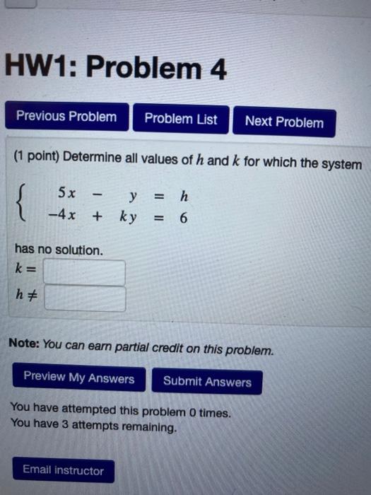 Solved (1 point) Determine all values of h and k for which | Chegg.com
