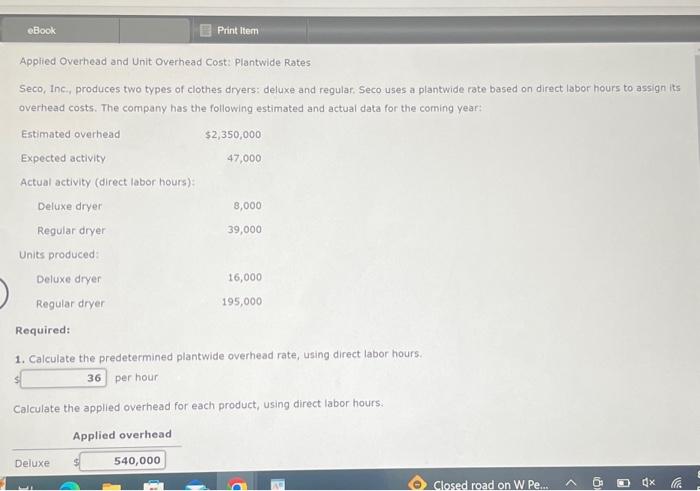 Solved Applied Overhead and Unit Overhead Cost: Plantwide | Chegg.com