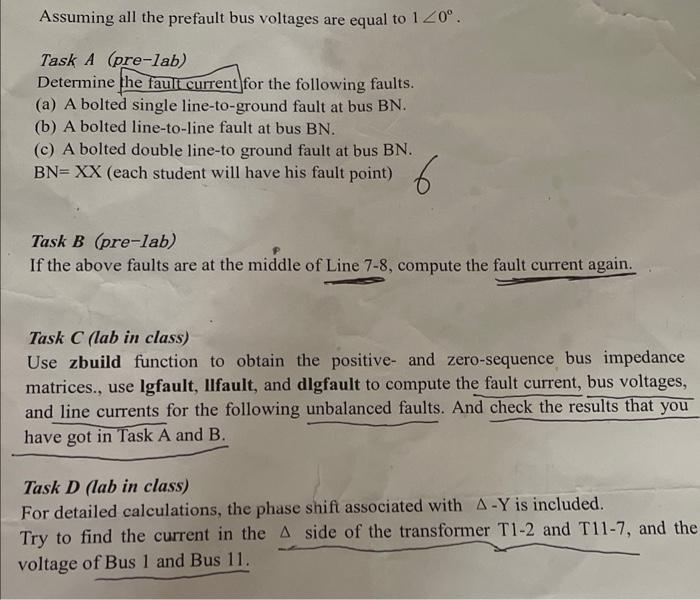 Solved Assuming all the prefault bus voltages are equal to | Chegg.com
