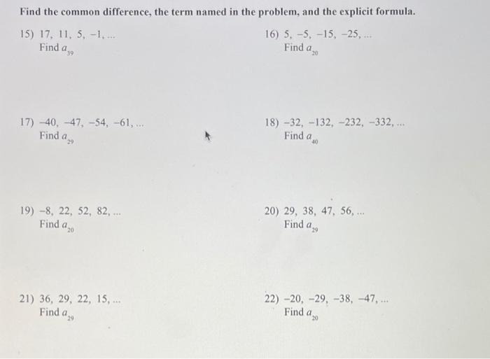 Solved Find the common difference, the term named in the | Chegg.com