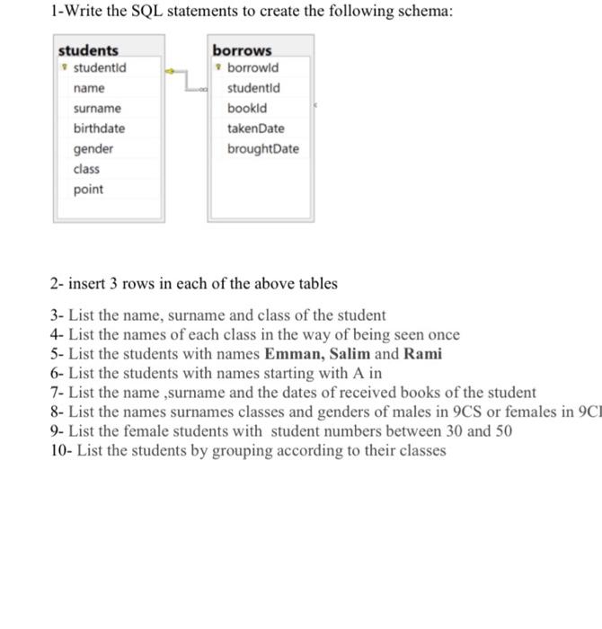 Solved 1-Write the SQL statements to create the following | Chegg.com