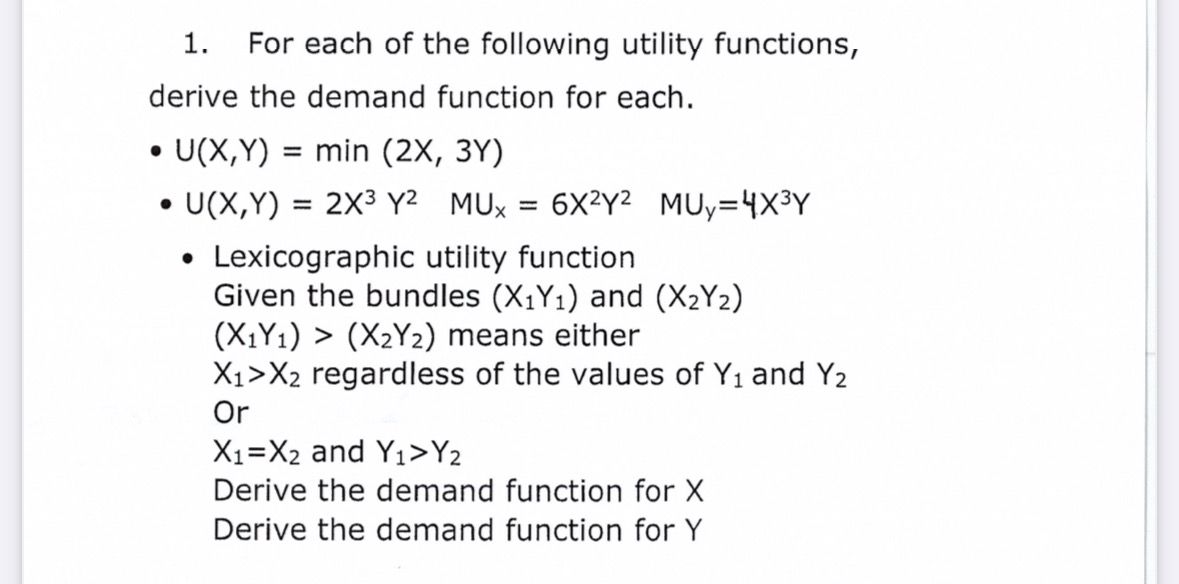Solved 1. ﻿For each of the following utility functions, | Chegg.com