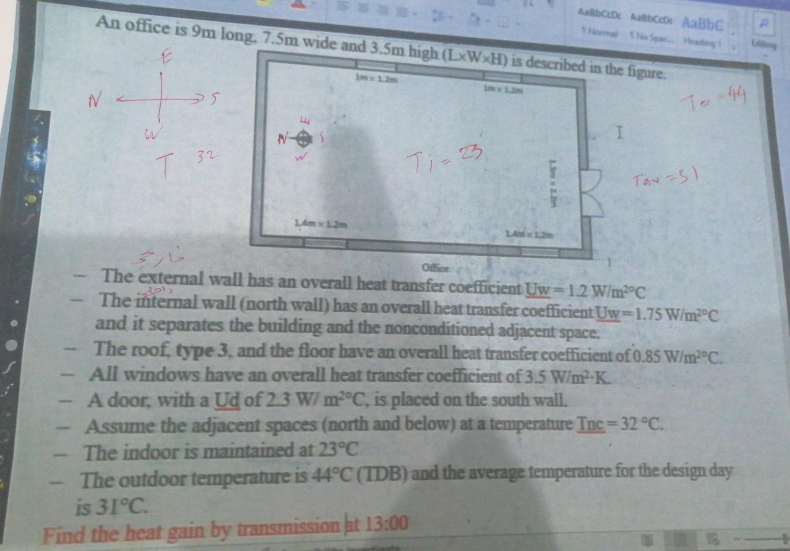 An office is 9m long. 7.5m wide and 3.5m high (LxWxH) | Chegg.com
