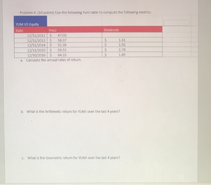 Solved Problem 4. (10 points) Use the following Yum table to | Chegg.com