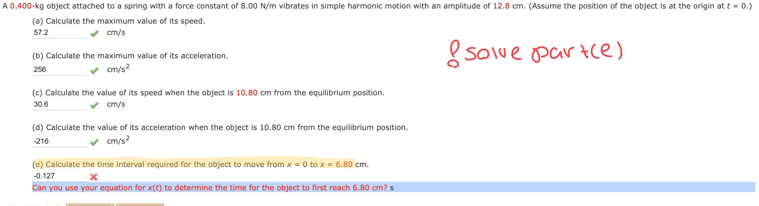 Solved A 0.400-kg ﻿object attached to a spring with a force | Chegg.com
