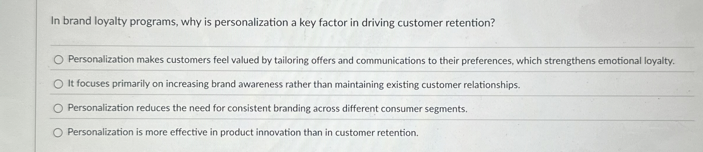 Solved In brand loyalty programs, why is personalization a | Chegg.com