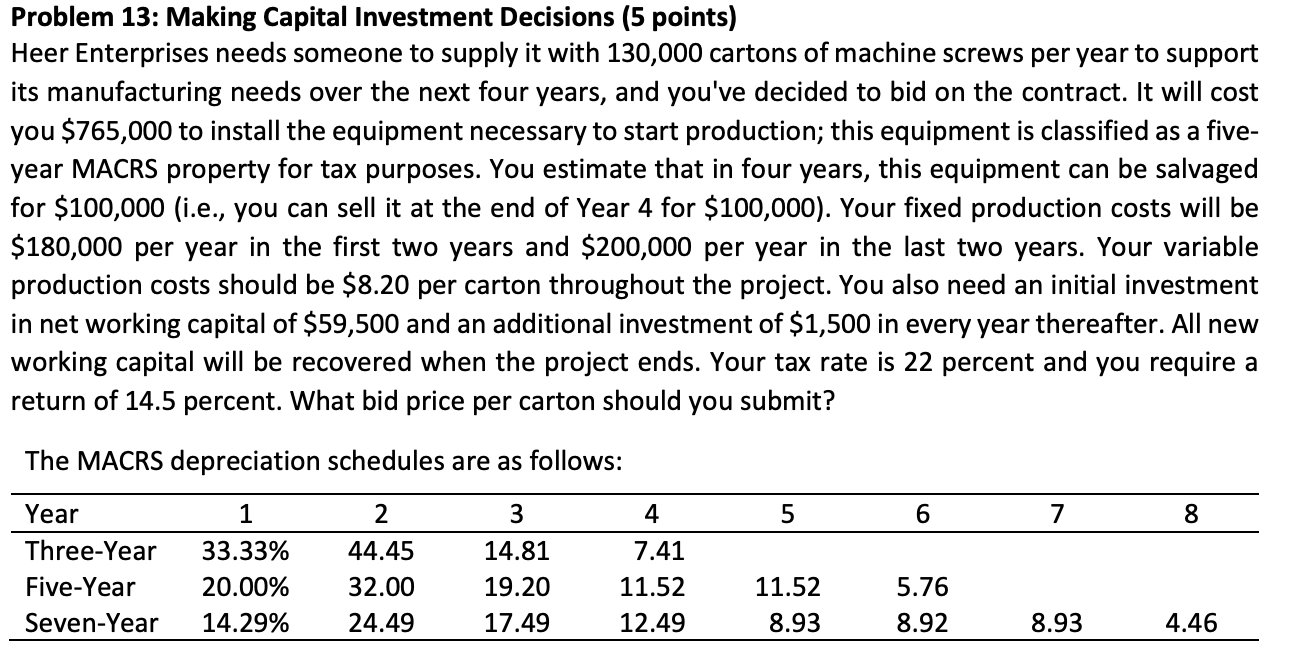 Problem 13: Making Capital Investment Decisions (5 | Chegg.com