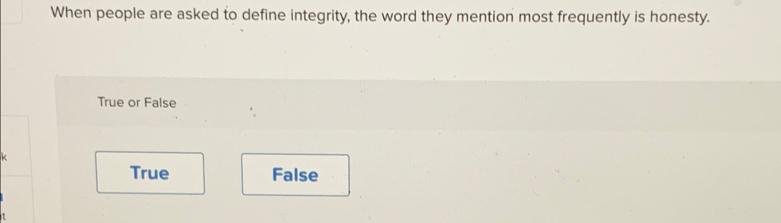 Solved When people are asked to define integrity, the word | Chegg.com