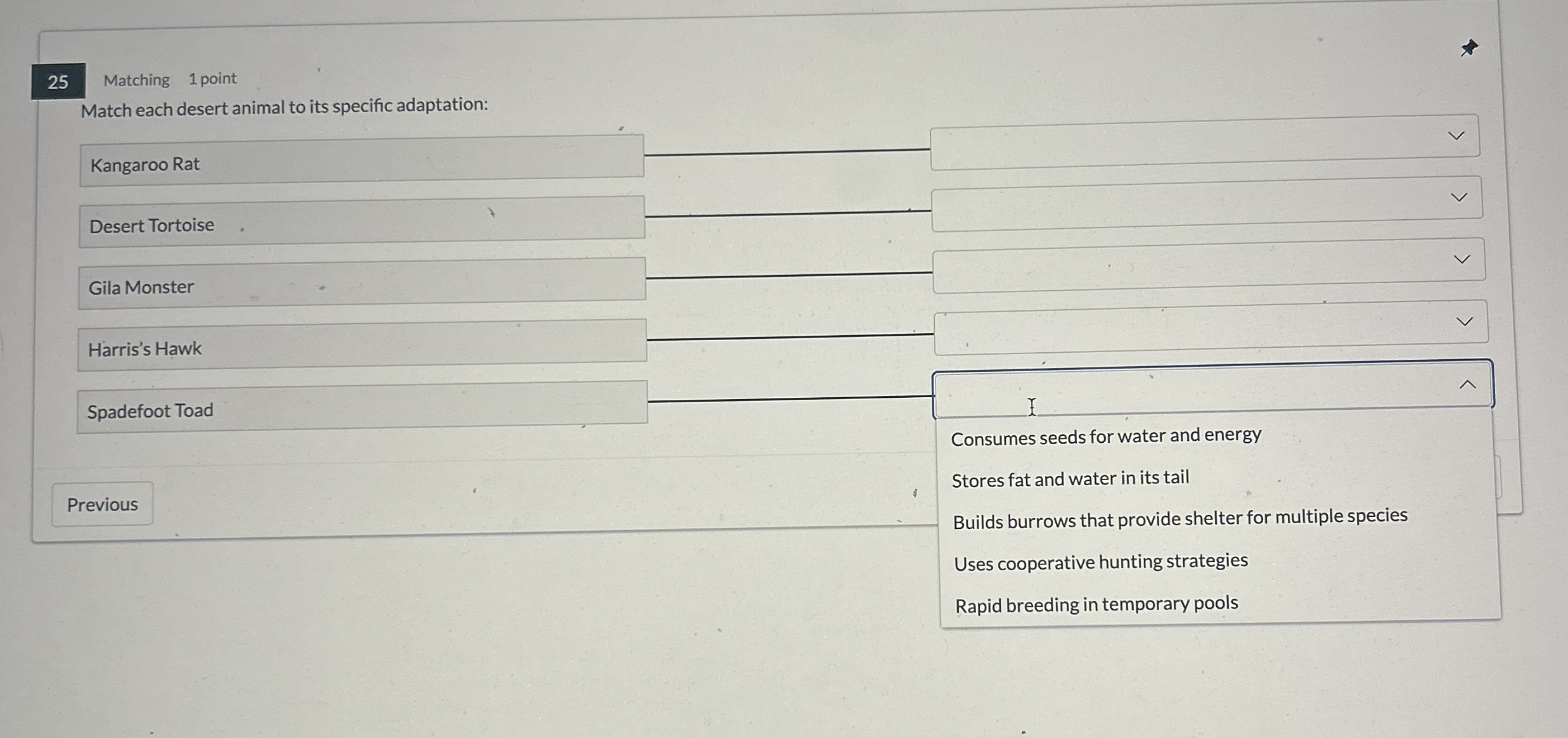 Solved Matching 1 ﻿pointMatch each desert animal to its | Chegg.com