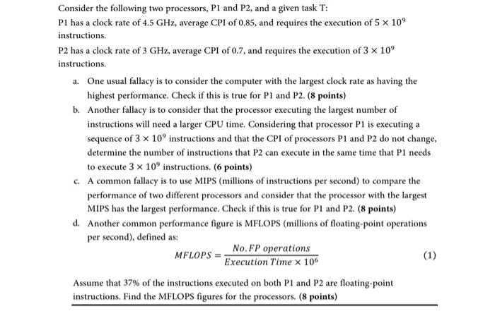 Solved Consider the following two processors, P1 and P2, and | Chegg.com