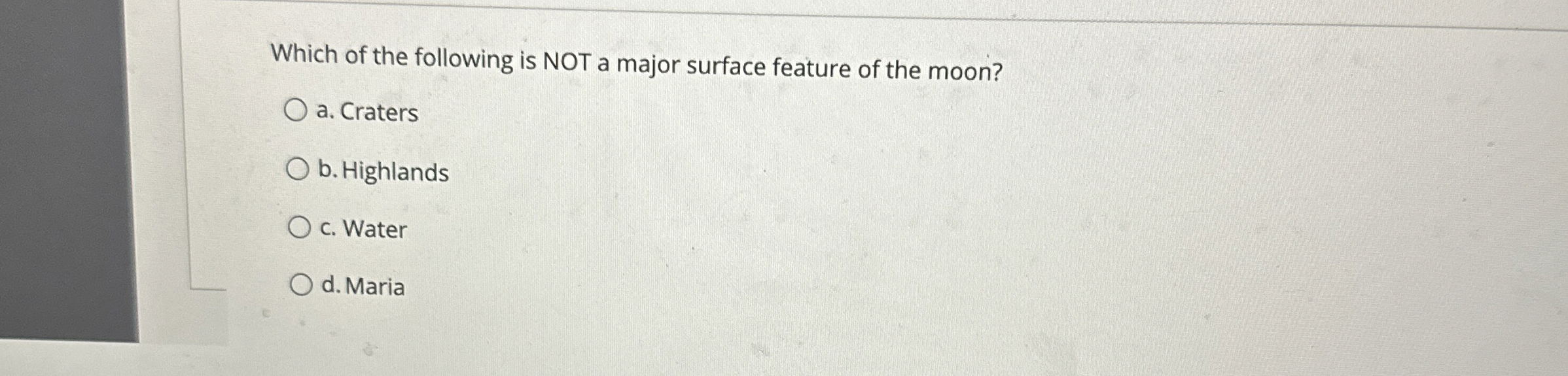 Solved Which of the following is NOT a major surface feature | Chegg.com