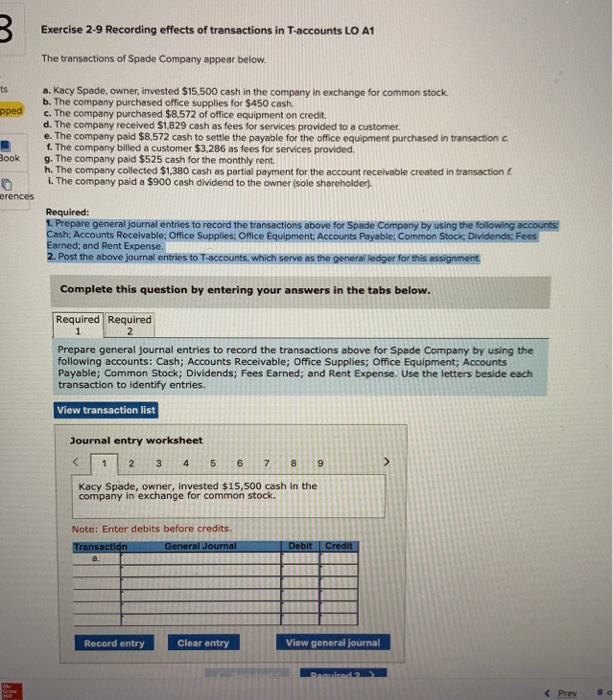 Solved Exercise 2-9 Recording effects of transactions in | Chegg.com