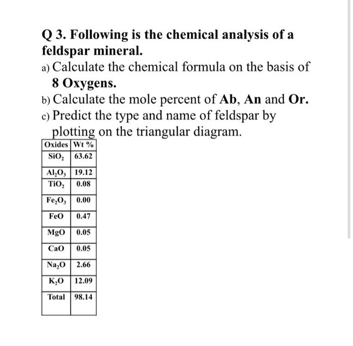 Solved Q 3. Following is the chemical analysis of a feldspar | Chegg.com