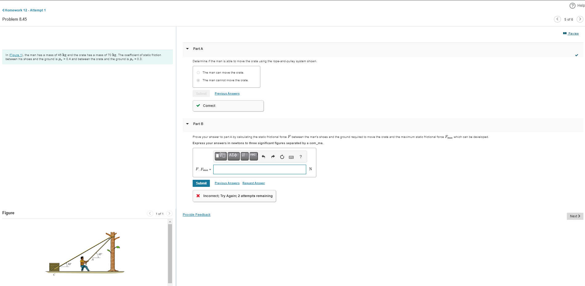 Solved Problem 8.45In (Figure 1), ﻿the man has a mass of | Chegg.com
