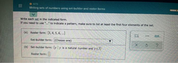 Solved SET! Writing sets of numbers using set-builder and | Chegg.com