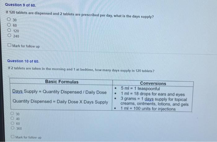 Solved Question 1 of 60. If 2 tablets are taken every 6 | Chegg.com