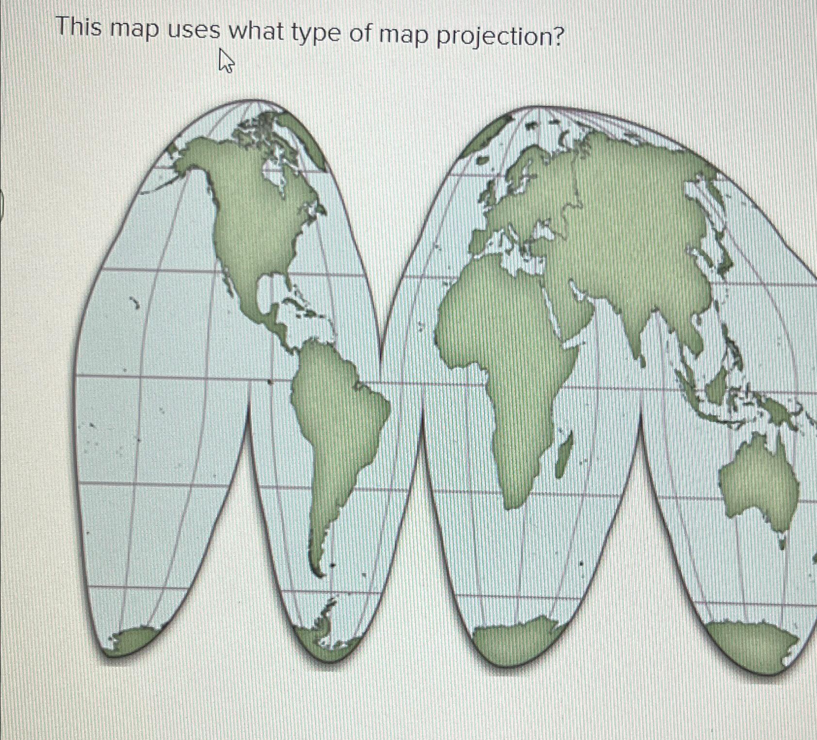 Solved This map uses what type of map projection? | Chegg.com