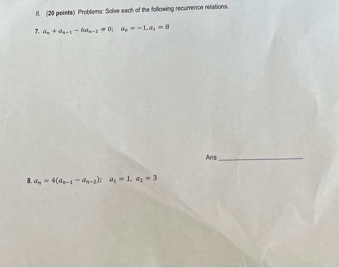 Solved II. (20 points) Problems: Solve each of the following | Chegg.com
