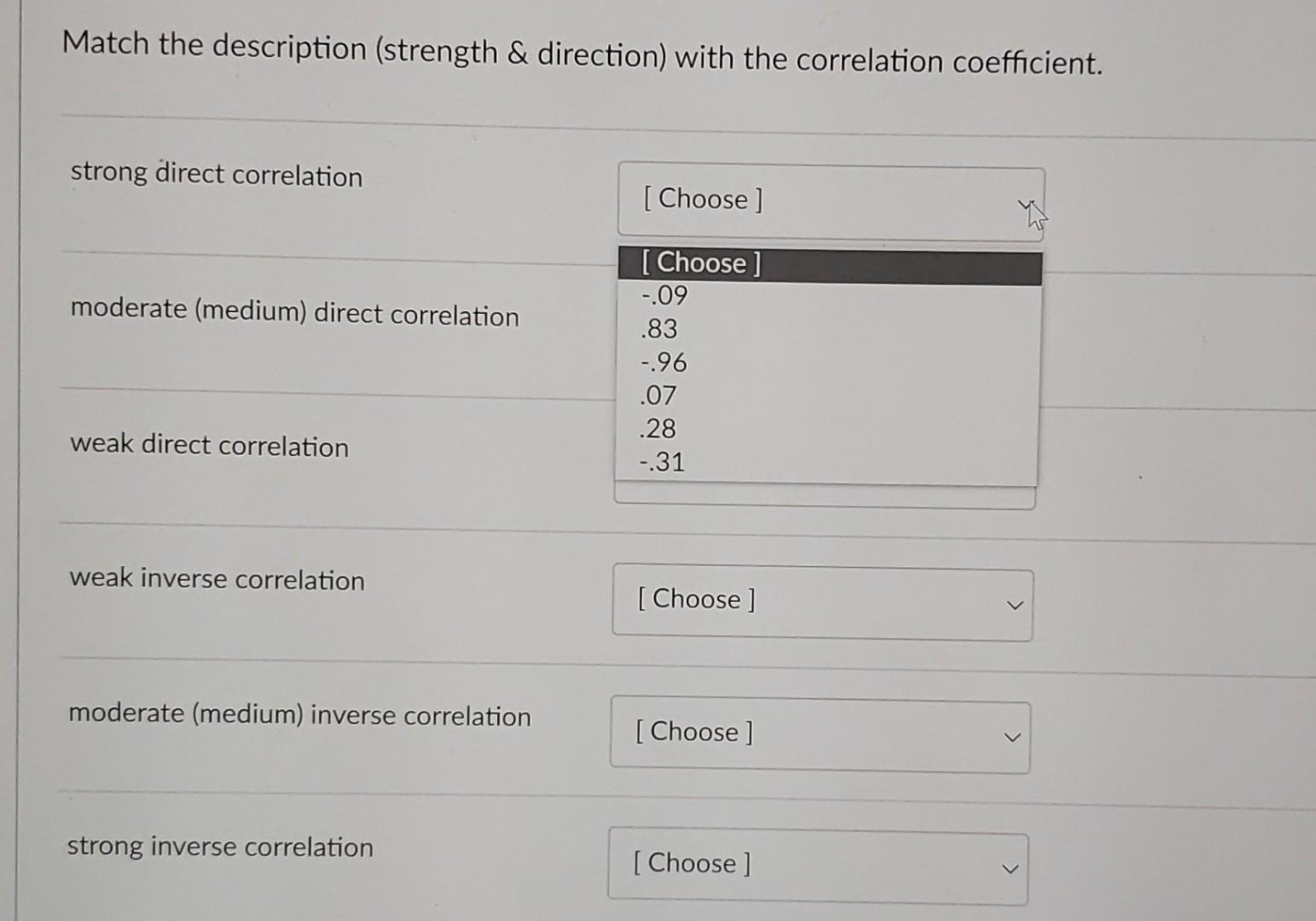 Solved Match the description (strength & direction) with the | Chegg.com