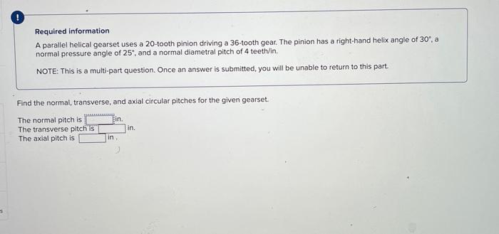 Solved Required information A parallel helical gearset uses | Chegg.com