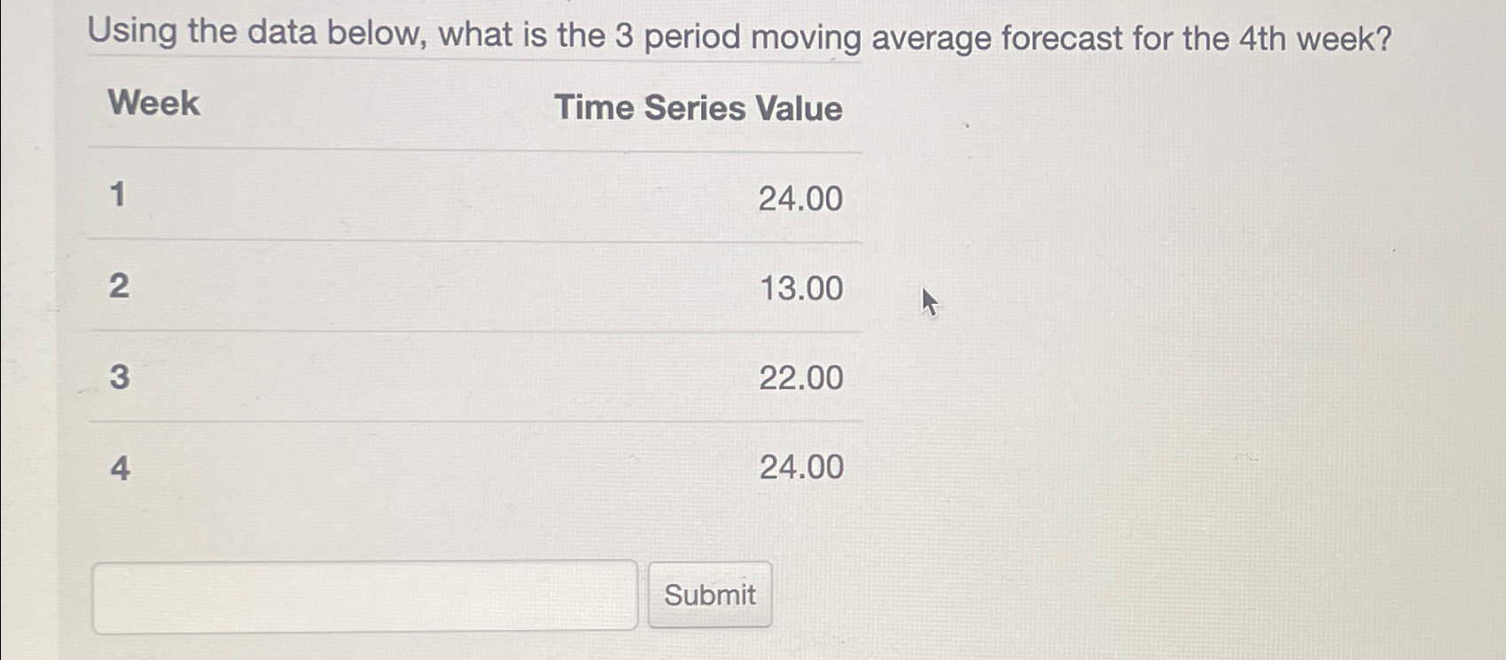 Solved Using the data below, what is the 3 ﻿period moving | Chegg.com