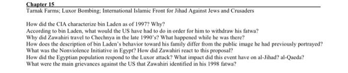 Chapter 15 Tarnak Farms; Luxor Bombing; International | Chegg.com