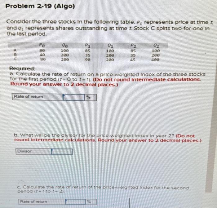 Consider the three stocks in the following table. Pt | Chegg.com
