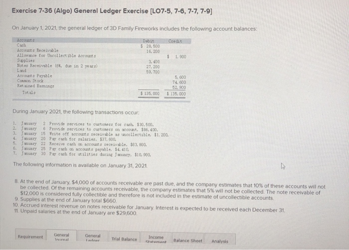Solved Exercise 7-36 (Algo) General Ledger Exercise (L07-5, | Chegg.com