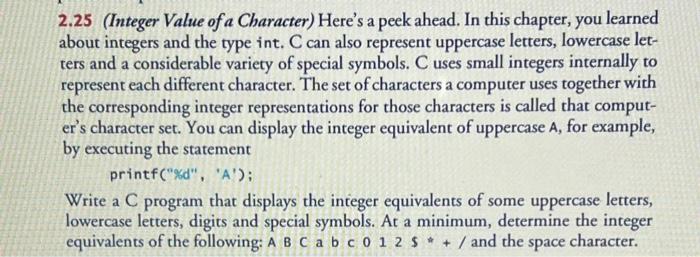 Solved 2.25 (Integer Value of a Character) Here's a peek | Chegg.com