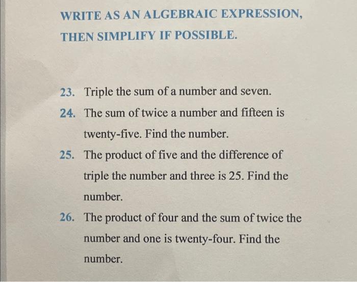 Solved Write As An Algebraic Expression Then Simplify If