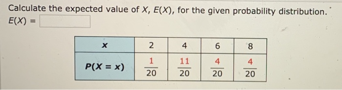 Solved Calculate the expected value of X, E(X), for the | Chegg.com