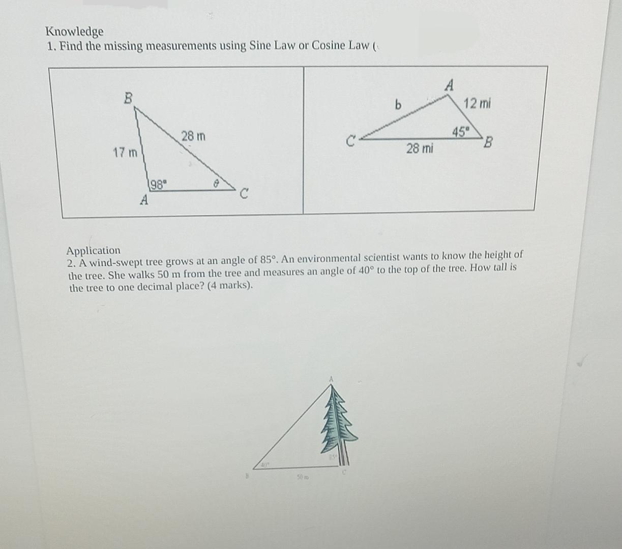 Solved Knowledge\\nFind the missing measurements using Sine | Chegg.com