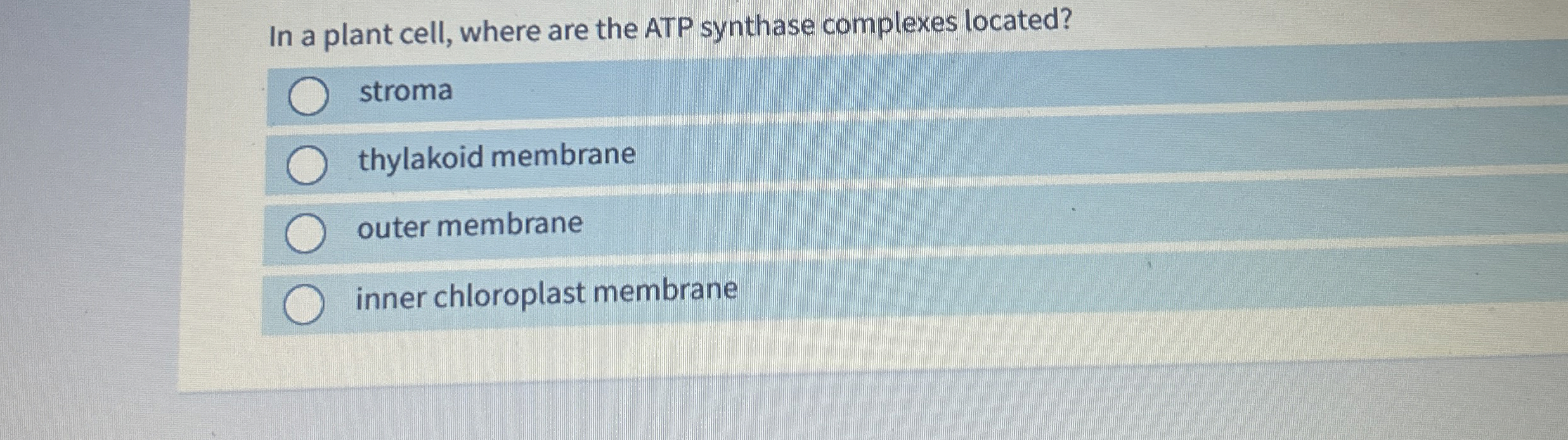 Solved In a plant cell, where are the ATP synthase complexes | Chegg.com
