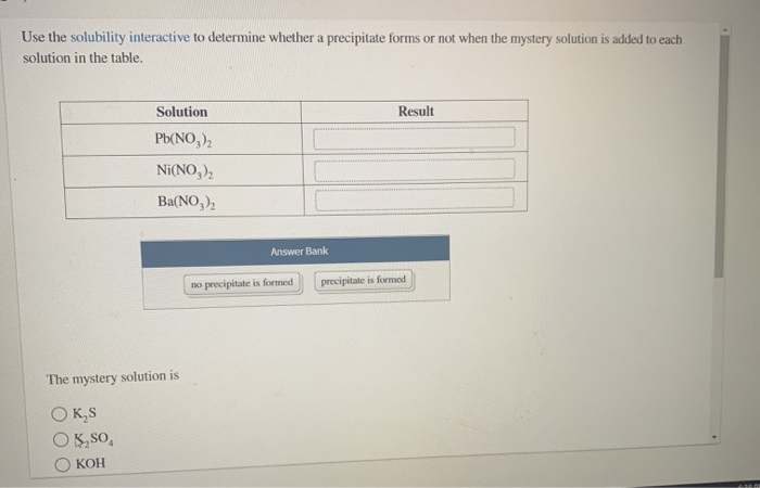 Solved Use the solubility interactive to determine whether a | Chegg.com