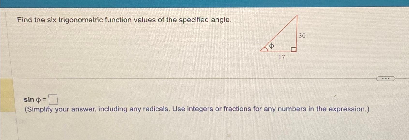 Solved Find the six trigonometric function values of the | Chegg.com