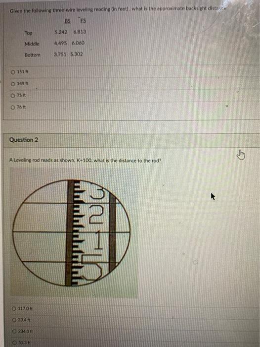 Solved Given the following three wire leveling reading on | Chegg.com