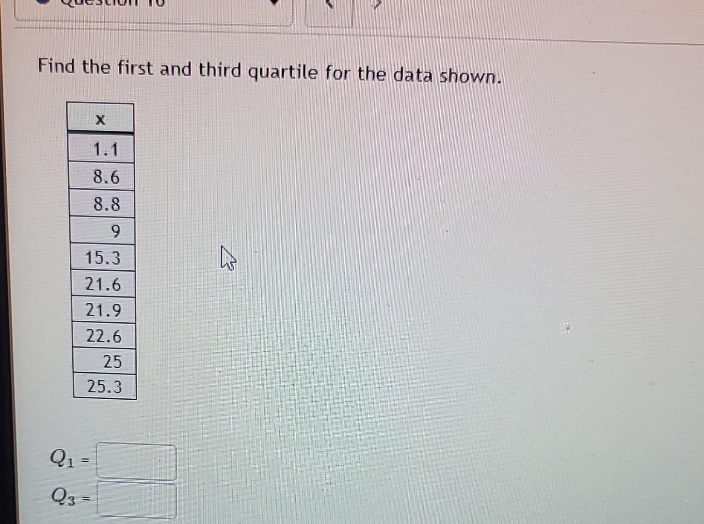 Solved Find the first and third quartile for the data shown. | Chegg.com