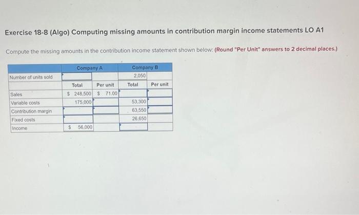 Solved Exercise 18-8 (Algo) Computing missing amounts in | Chegg.com Solved Exercise 18-8 (Algo) Computing missing amounts in | Chegg.com