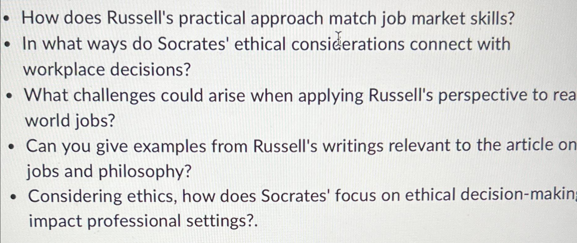 Solved How does Russell's practical approach match job | Chegg.com