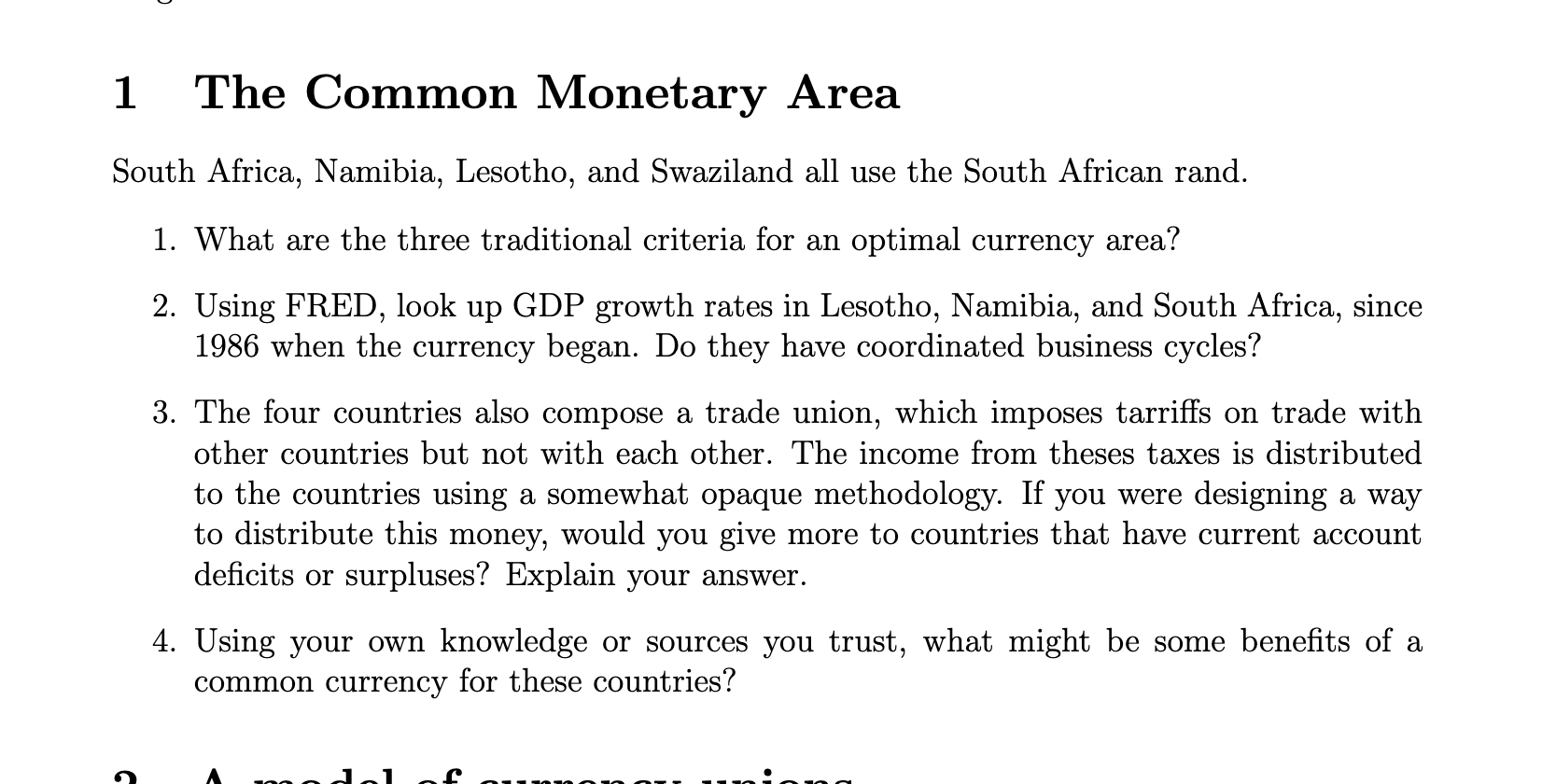 Solved 1 ﻿The Common Monetary AreaSouth Africa, Namibia, | Chegg.com