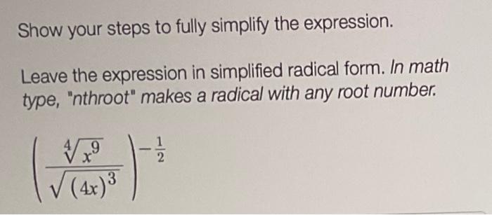 Solved Show your steps to fully simplify the expression. | Chegg.com