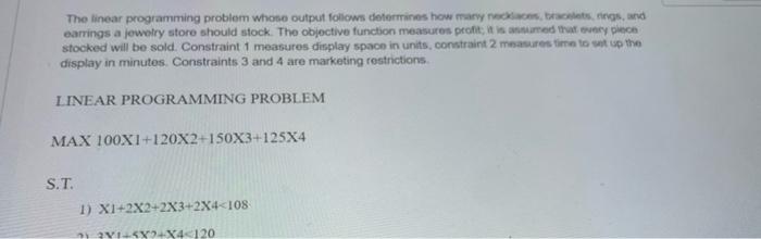 Solved The linear programming problem whose output follows | Chegg.com