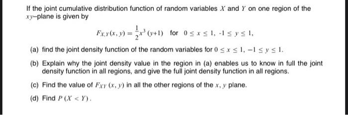 Solved If the joint cumulative distribution function of | Chegg.com