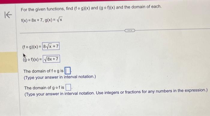 Solved For the given functions, find (f∘g)(x) and (g∘f)(x) | Chegg.com